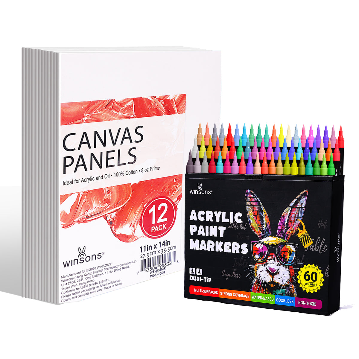 Winson Kids DIY Art Bundles: 60 Dual Tip Acrylic Pens & Canvas Panels ...