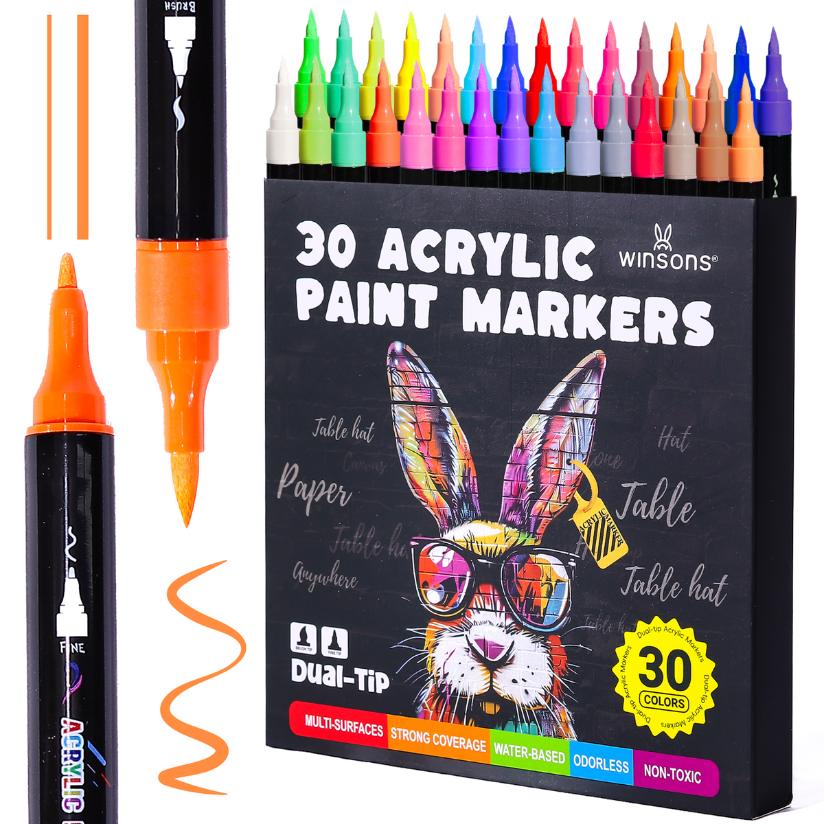 Winsons Professional Markers | 30 / 60 Colors Dual-Tip Acrylic Markers