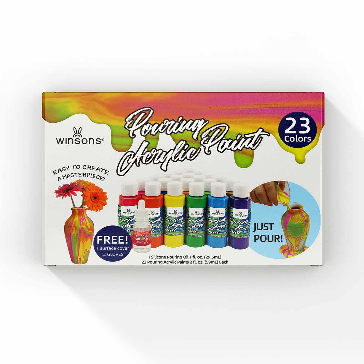 23 Colors High Flow Pouring Acrylic Paint Set (2 fl. oz./ 60 mL Each C ...