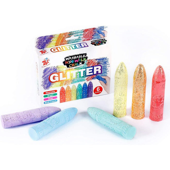6 Colors Glitter Washable Sidewalk Chalk Set for Outdoor and Playgroun ...